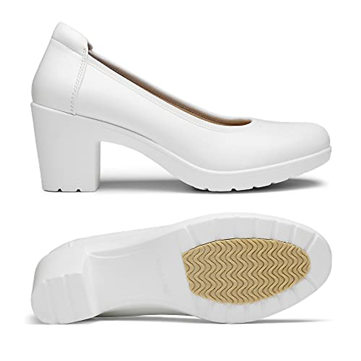 DREAM PAIRS Womens Edena Chunky Closed Toe Low Block Heels Work Pumps Comfortable Round Toe Dress Wedding Shoes, White - 10 (SDPU2230W)