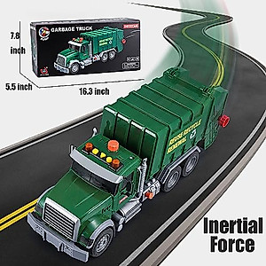 LLWEIT Garbage Truck Toys for Boys 15",Large Trash Truck with Trash Can Dumping Function,Toy Cars for Boys with Lighting and Sound