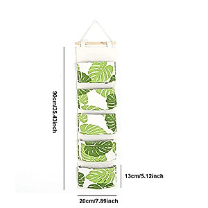 Over The Door Storage Bag, Multifunctional Wall Closet Hanging Storage Organizer with 5 Pockets Cotton Linen Hanging Pocket Organizer for Bedroom Bathroom
