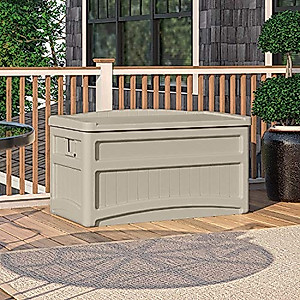 Suncast 73-Gallon Resin Outdoor Patio Storage Deck Box with Seat, Taupe (2 Pack)