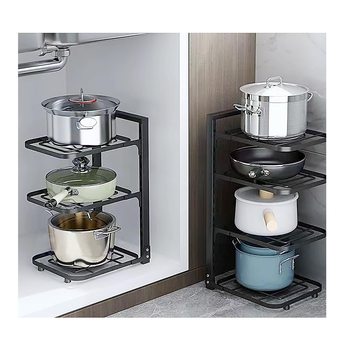 Pot and Pan Organizer for under Cabinet Baking Pan Organizer Rack Pot Rack Pot Organizer Pot and Pan Rack Pan Storage Pot Lid Pan Holder under Sink For Kitchen Organization (3 Tier)