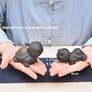 EAEDMY Purple Sand Tea Pet Angry Cat Bat Tortoise Puppy Figurine, Cute Kungfu Tea Pet Gift for Tea Lover Friend, Tea Table Desk Tearoom Home Decoration Ornament (1.Big Head Turtle)