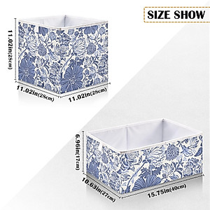 Kigai Fabric Cube Storage Bins Foldable Storage Box Waterproof Storage Cubes Organizer with Handles Storage Basket for Shelves, Home, Office, Nursery, 11"x11"x11", Blue Flowers