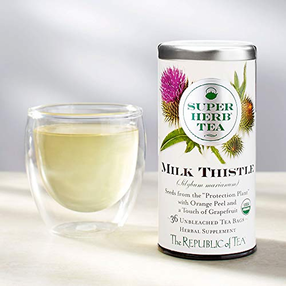 The Republic of Tea Organic Milk Thistle SUPERHERB Tea Bags, Tin of 36 Tea Bags