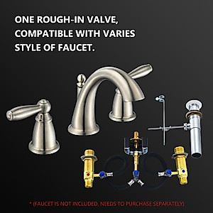 Rough-In Valve with Drain Assembly, Compatible with Moen Widespread Bathroom Sink Faucet, 1/2-Inch IPS Connections, Brass Construction