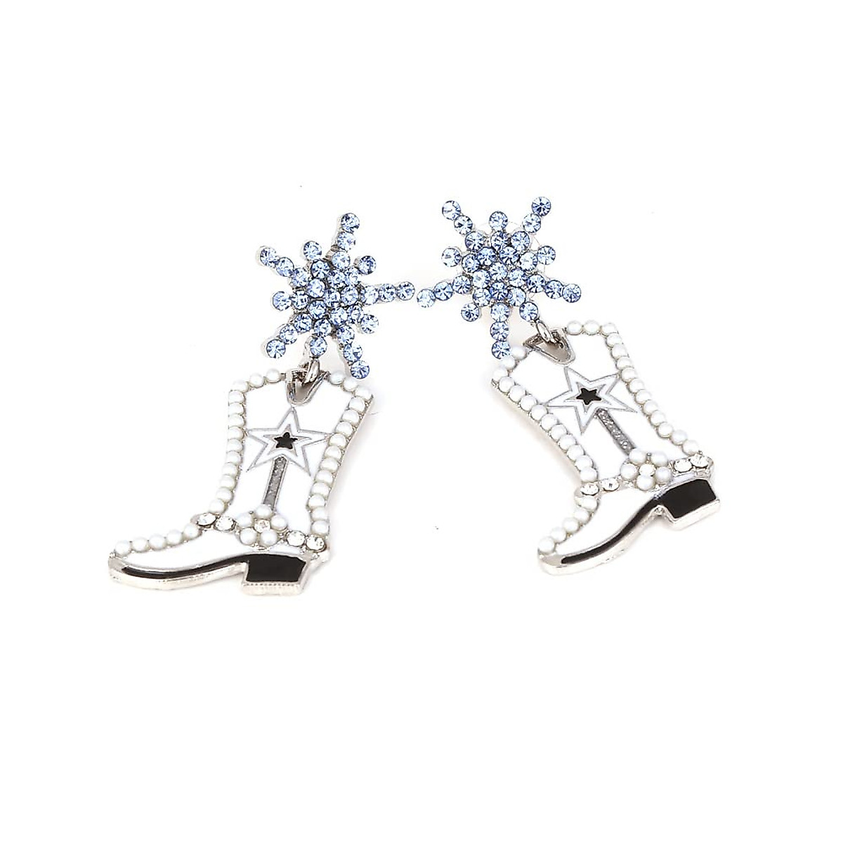 Handmade Western Cowgirl Beaded Cowboy Boot Drop Dangle Earrings Snowflower for Women Wedding Party Fancy Dress Costume Christmas Jewelry-Gold