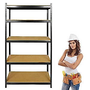 Storage Rack, Bookshelf, Souvenir Collection and Display Rack, 5 Tier Black Shelving Unit MDF Boards Storage Shelve, 175kg/ 386lbs Loading Capacity Per Shelf, 28inch Lx12inch Wx59inch H TGSM150 BL