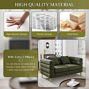 OUYESSIR 60 Inches Teddy Sofa, Mid Century Loveseat Sofa with Metal Legs, 2 Seater Couch with 2 Pillows for Bedroom, Living Room, Lounges, Office, Apartment,Small Space