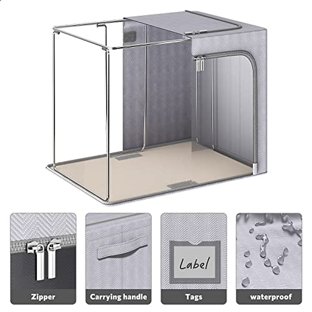 2Pack Stackable Storage Bins Oxford Frame Storage Box with Clear Window, Label Holder, Durable Carry Handles (Light Grey, 3x36L-15.7x11.8x11.8)