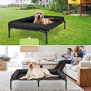 Titwest Cooling Elevated Dog Bed, Outdoor Raised Dog Cots Beds for Large Dogs, Portable Pet Bed with Washable Breathable Mesh, Removable Bolster, Blanket and No-Slip Feet, Fits up to 75lbs