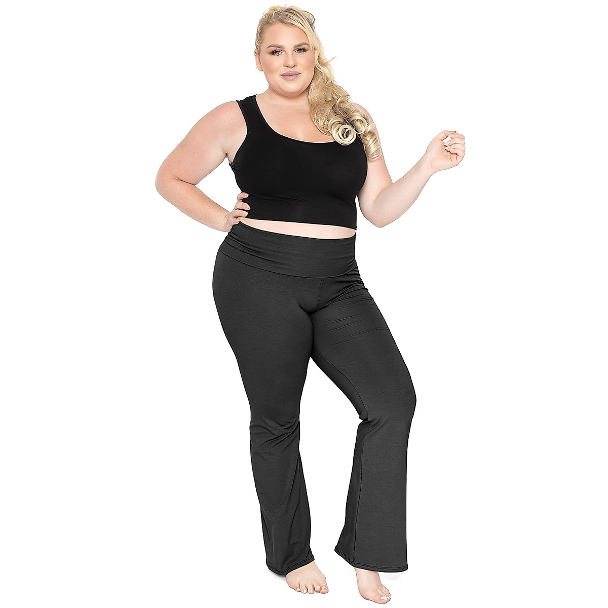 STRETCH IS COMFORT Women's Foldover Plus Size Yoga Pants Black 2X