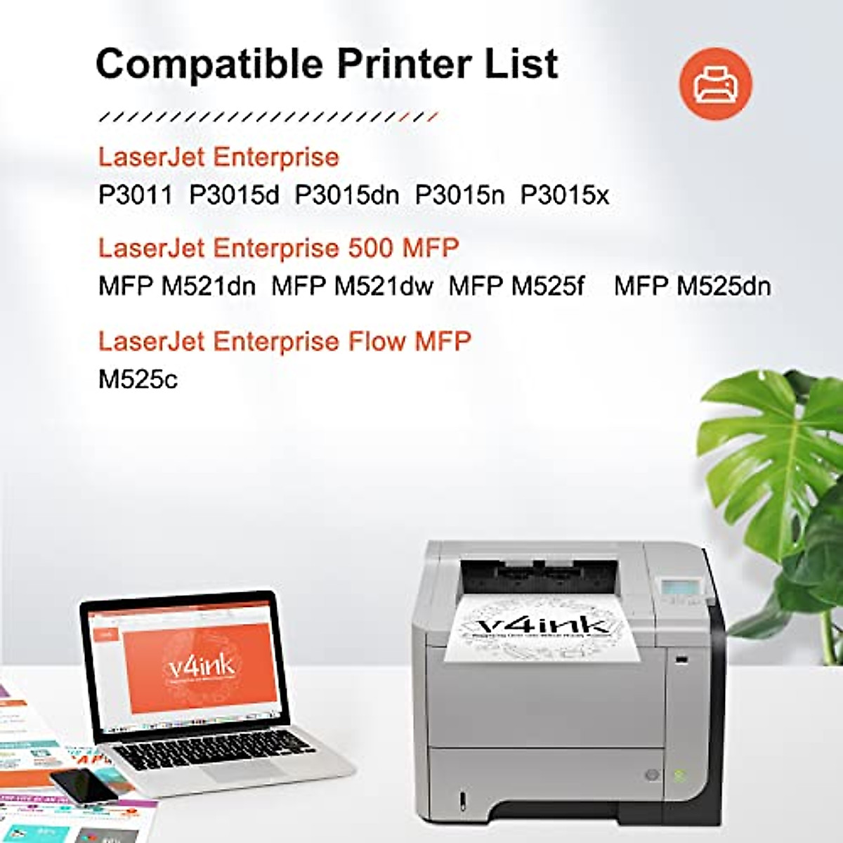 V4INK Compatible Toner Cartridge Replacement for HP 55A CE255A 55X CE255X Toner Black Ink for HP Laserjet P3015 P3015d P3015dn P3015n HP Enterprise 500 MFP M521dn M521dw M525dn Printer 2 Packs