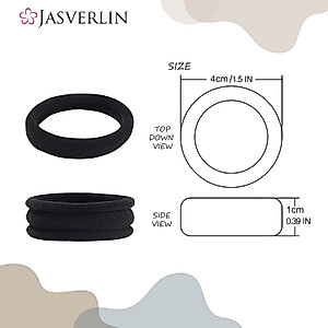 JASVERLIN 100 pcs Seamless Cotton Black Hair Ties, Thick Hair Elastic Bands Soft No Damage Ponytail Holders for Women Girl 1.5 inch (Black)