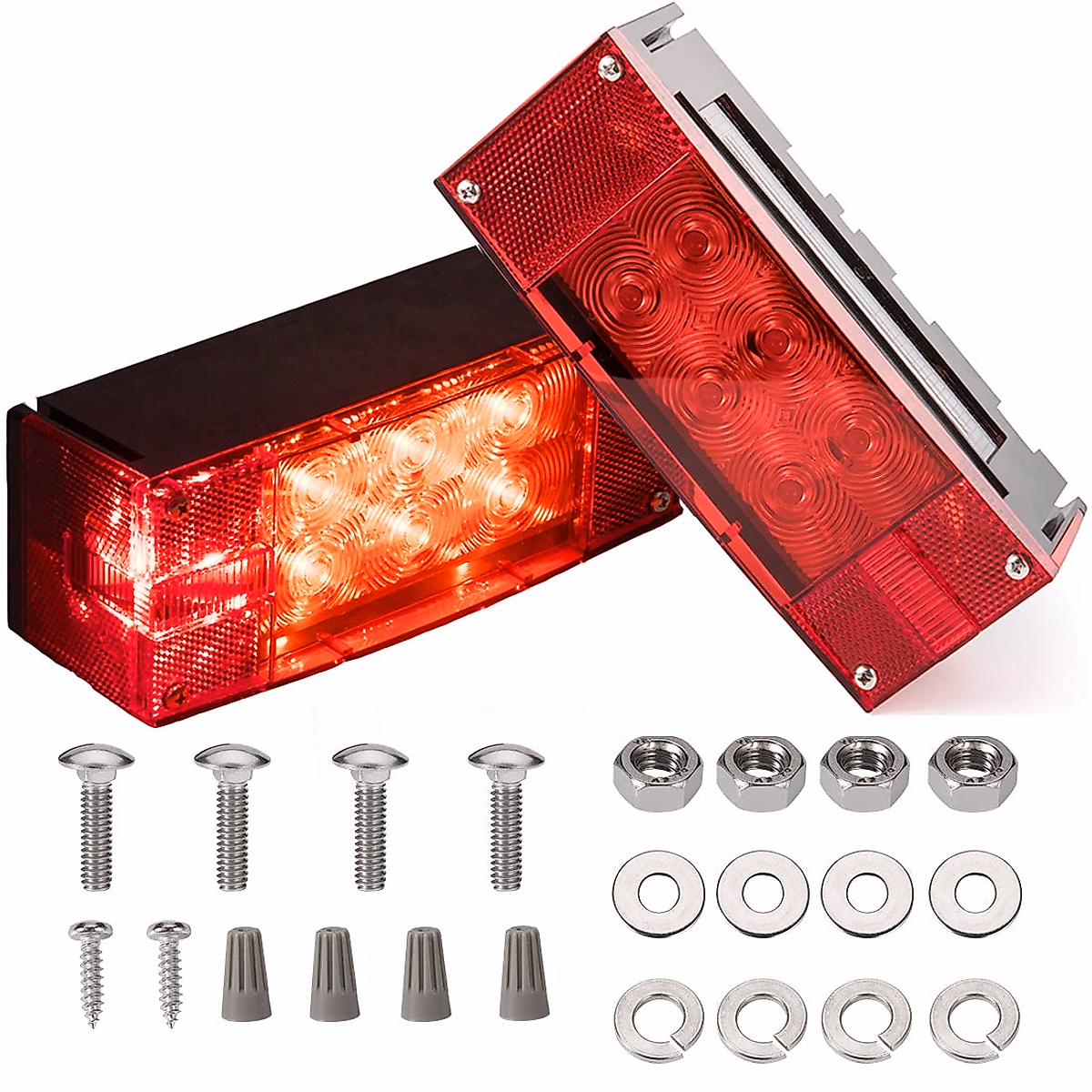 CZC AUTO 2PCS 12V LED Submersible Low Profile Rectangular Trailer Lights, Tail Stop Turn Running Lights Kit, Sealed for Boat Trailer Truck Marine