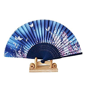 RAZZUM Decorative Folding Fans Pattern Folding Dance Wedding Party Lace Silk Folding Hand Held Flower Fan Hand Fan Cool Bamboo Flower Personalized Chinese Fans Fan (Color : Grey)