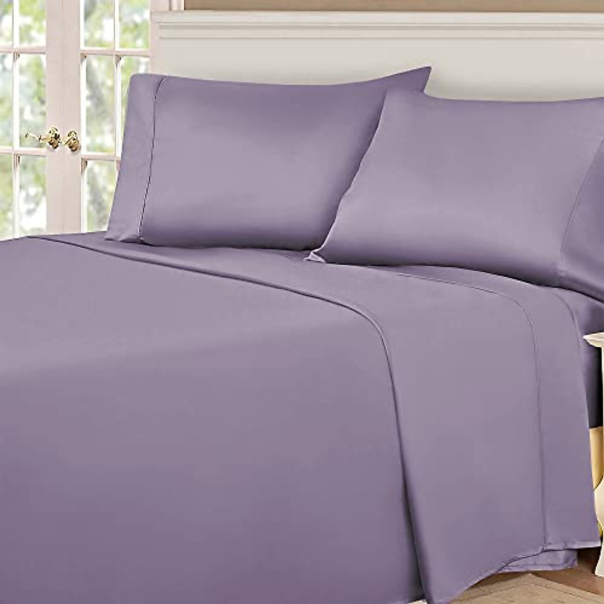 SUPERIOR 100% Egyptian Cotton 530 Thread Count Solid Sheet Set, California King, Lavender