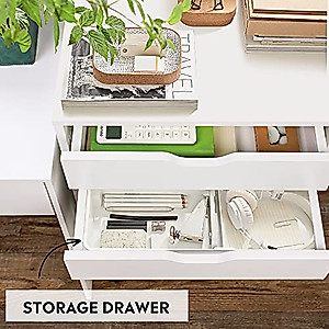 DEVAISE 5-Drawer Chest, Wood Storage Dresser Cabinet with Wheels, White