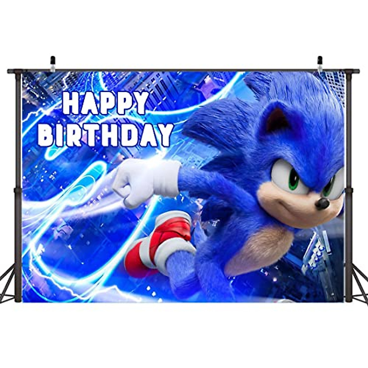 PSXF Blue Sonic Hedgehog Happy Birthday Themed Photography Backdrop 5x3ft Sonic Boom Superhero Kids 1st Birthday Party Photo Background Studio Banner
