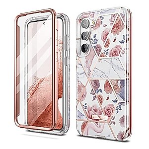 SURITCH for Samsung Galaxy S23 Plus Case, [Built-in Screen Protector] [Dual-Layer Protection ] Full Protection Shockproof Rugged Bumper Phone Cover for Samsung S23 Plus 6.6 Inch - Rose Marble