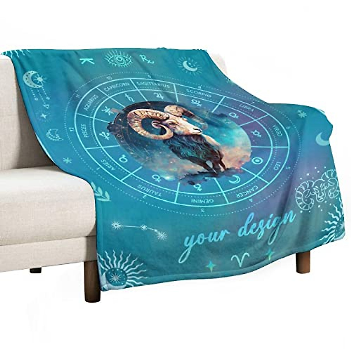 Custom Aries Blanket Gifts, 40"x30" Rectangular Flannel Zodiac Throw Blanket Cozy, Personalized Blankets Gift for Boys Girls Teen Women Men Tarot Cards Lovers Birthday Anniversary Festival