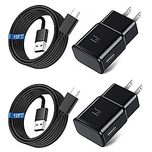 Adaptive Fast Charger Type C Cable Kit Compatible Samsung Galaxy S8/S9/S10/S10 Plus/S10E/ S20/S20 Plus/S21/S22/S22 Plus/S23 Ultra/Note 8/Note 9/Note 10 Power Adapter&Long 10ft USB Type C Cable(2 Pack)