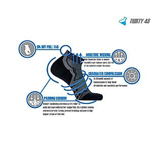 Thirty48 Performance Compression Low Cut Running Socks for Men and Women | More Compression Where Needed ([3 Pair] Black/Gray, Large - Women 9-10.5 // Men 10-11.5)