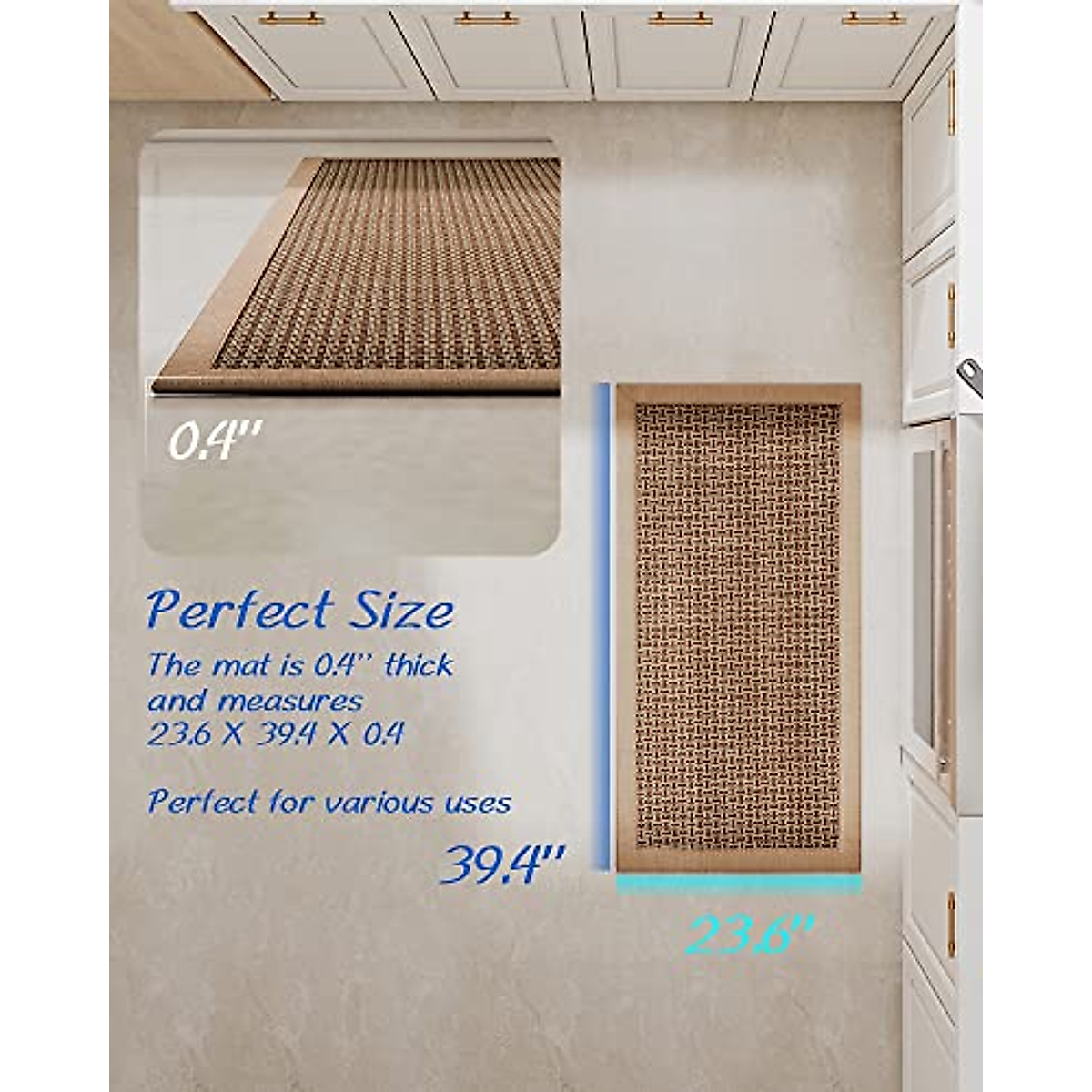 MontVoo Kitchen Rugs and Mats for Floor, Washable Non-Skid Runner Rug, Absorbent Twill Standing Mat for Sink, Brown