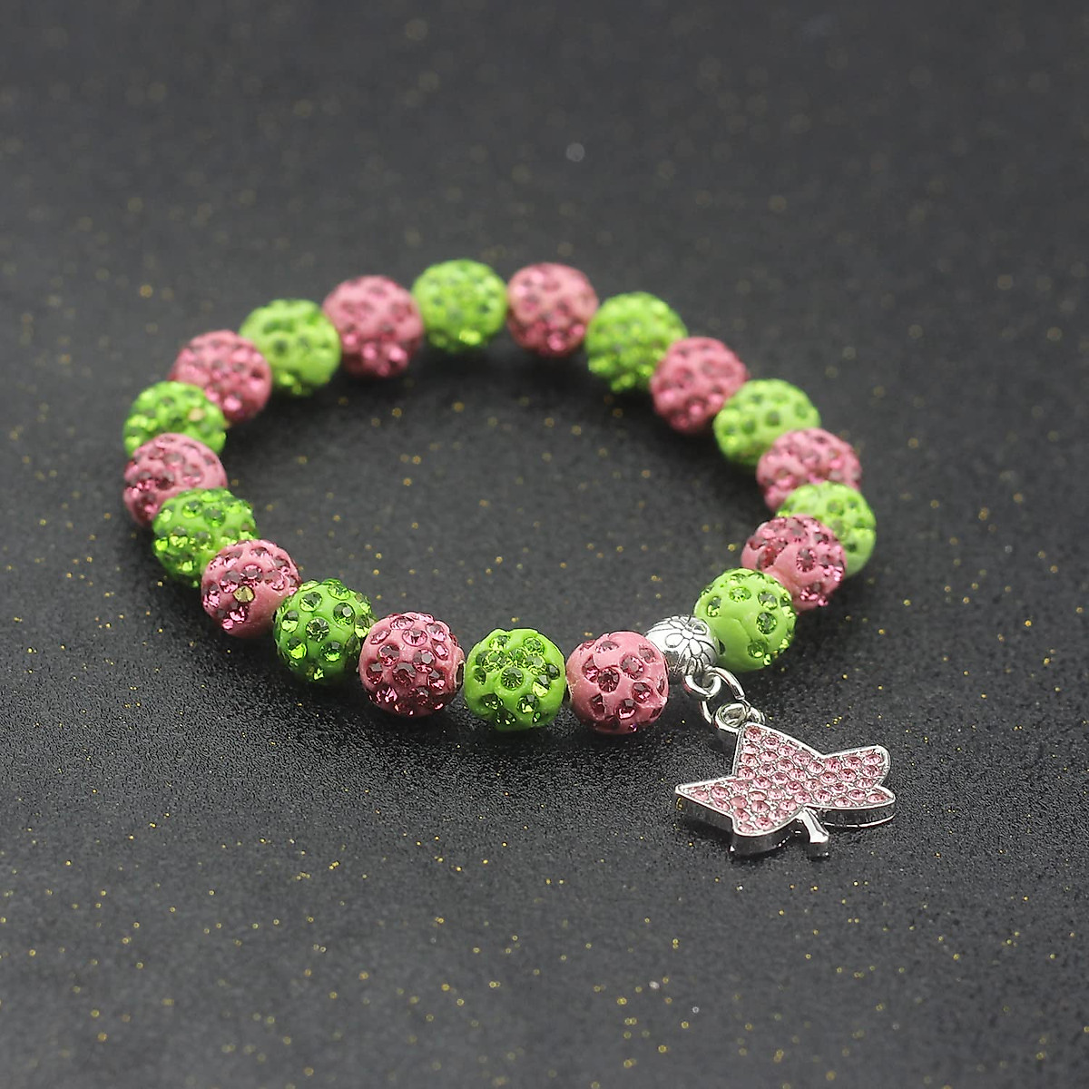 Sorority Gift for Women Greek Sorority Paraphernalia Bracelet Crystal Leaf Charm Bracelet Pink and Green Jewelry Sisterhood Gift (Leaf Bracelet)