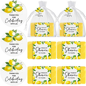 Queekay 48 Sets Bridal Shower Favors Mini Scented Soap Baby Shower Party Favors for Guests with Thank You Tags and Organza Bags for Girl Boy(Lemon)