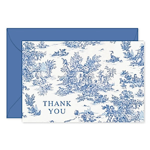 Whaline 24 Pack Blue White Thank You Cards with Envelopes Stickers Vintage Farmhouse Greeting Cards Chinoiserie Blank Note Cards for Birthday Baby Shower Party Supplies