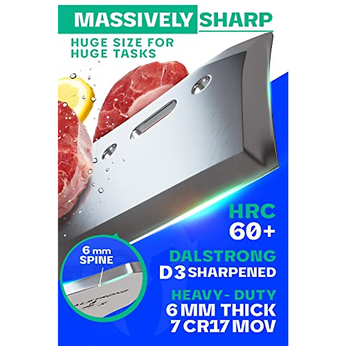 Dalstrong Obliterator Meat Cleaver - 9 inch - Gladiator Series R - Wood Stand and Sheath - Razor Sharp Massive Heavy Duty - 3lbs 6mm Thickness - 7CR17MOV Steel Kitchen - G10 Handle - NSF Certified