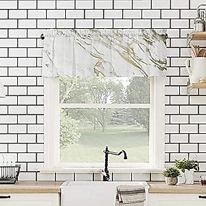 Kitchen Valances for Windows Marble Home Decor Rod Pocket Valance Curtain Topper for Bedroom Living Room Laundry 54x18 in White and Gold Texture Modern Abstract Ombre