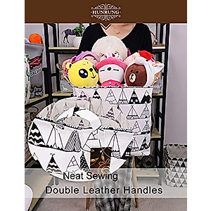 HUNRUNG Square Storage Bins Nursery Hamper Canvas Laundry Basket Foldable with Waterproof Nursery Boxes for Shelves/Gift Baskets/Toy Organizer/Children Room Decor（Square-Tent）