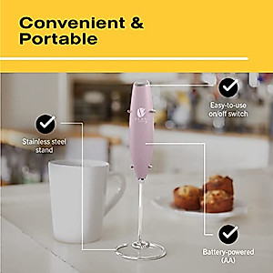 Bean Envy Milk Frother for Coffee - Handheld, Mini Electric Drink Mixer, Foamer & Frother with Stand for Coffee, Lattes, Hot Chocolates and Shakes - Pink