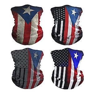 HSELOGI 4Pcs USA Puerto Rico Flag Headwear Neck Gaiter Tube Scarf Headbands Bandana Balaclava For Outdoor