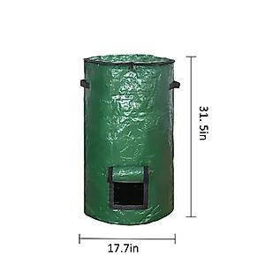 34 Gallon Garden Compost Bin Bag, Reusable Organic Fertilizer Fermented Bag with Lid,Collapsible Leaf Lawn Bags Gardening Container (Green)