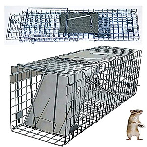 Large Humane Rat Trap Humane Catch and Release Indoor / Outdoor, 24inch Humane Mouse Traps, Reusable Garden Rat Rabbit Trap Mouse Cage Trap for Squirrel, Raccoon, Mole, Gopher, with Handle Protector