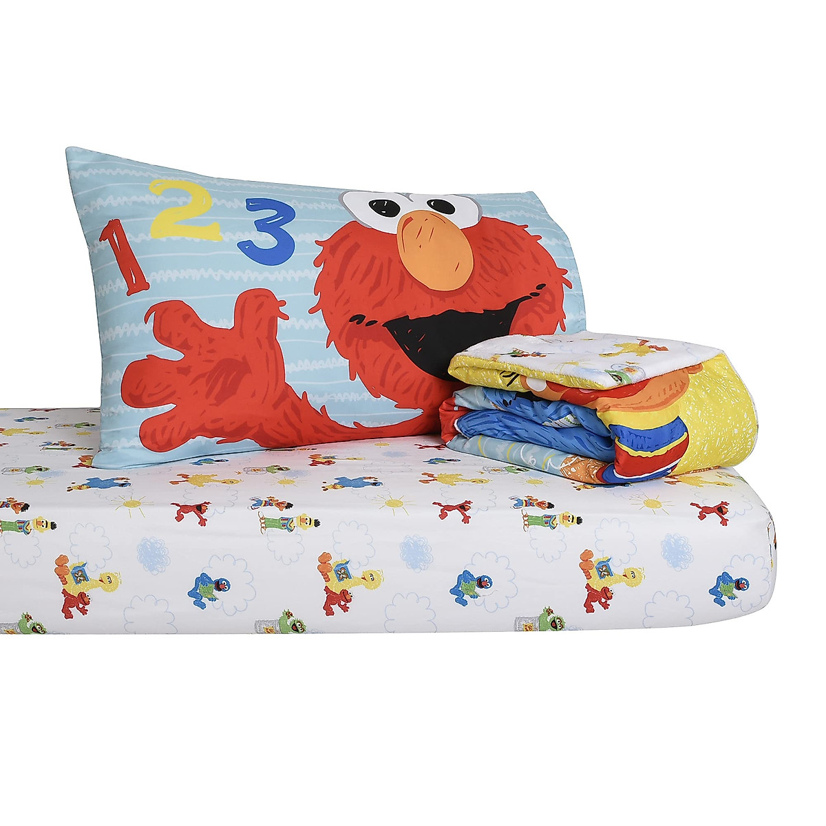 Expressions 3 Piece Toddler Bedding Set Sesame Street Standard Crib Bedding Set, Includes Soft Microfiber Reversible Comforter, Fitted Sheet, Pillowcase for Kids