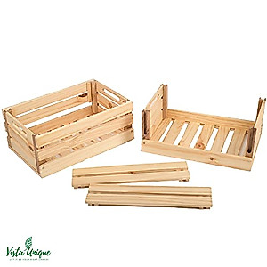 Set of 2 Portable Wooden Storage Bin Container - Decorative Closet, Cabinet and Shelf Basket Organizer Foldable Rustic Wooden Crates for Storage and Farmhouse Style Decor Multipurpose Wood Boxes