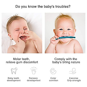 Hollow Molar Teether, Silicone Baby Teething Toy, Teethers for Babies Boys and Girls, with 4 Cleaning Brush, BPA Free/Freezable (6 Pack)