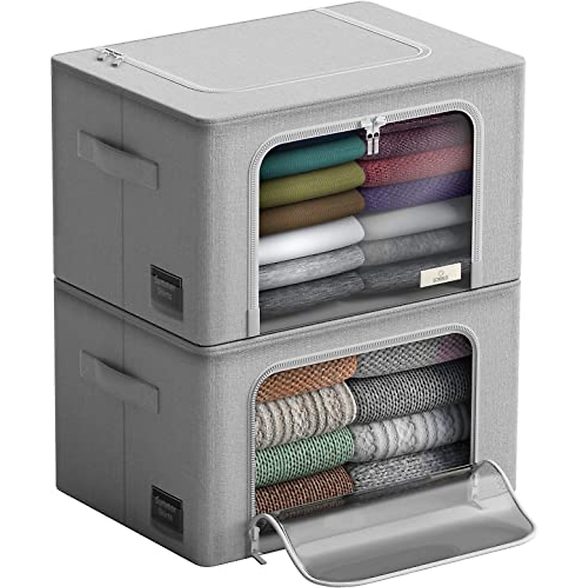 Sorbus Storage Bins - Foldable Stackable Container Organizer Set with Large Window & Carry Handles, Bedroom Closet Organization for Bedding, Linen, Clothes