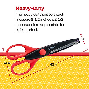 School Smart Paper Edger Scissors, 6-1/2 x 2-1/2 Inches, Assorted Colors, Set of 12