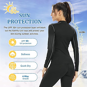 Tesuwel Long Sleeve Workout Shirts for Women Base Layer Top for Hiking Cycling Turtleneck Gym Running Athletic Shirts Women Under Scrubs Quick Dry Compression Shirts Women Underlayer 2119 Black S