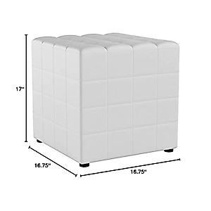 FIRST HILL FHW Altair Square Faux-Leather Ottoman - Moonlight White