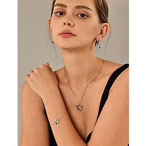 YL Heart Necklace 925 Sterling Silver Love Heart Pendant with 5MMx5MM Heart Blue Sapphire Jewelry for Women Girlfriend