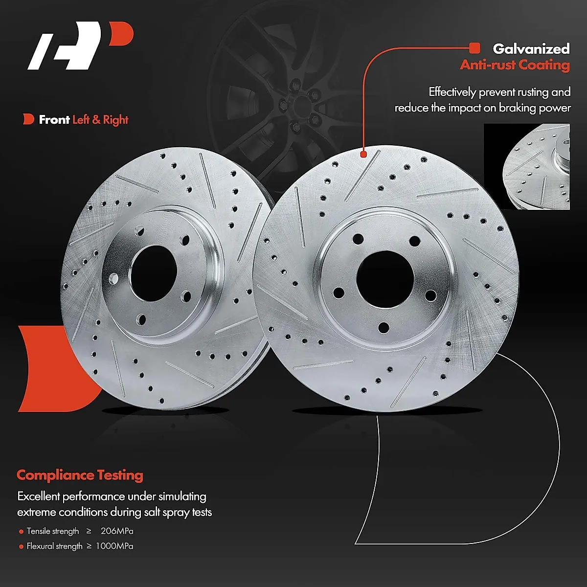 A-Premium 12.58 inch (319.6mm) Front Drilled and Slotted Disc Brake Rotors Compatible with Select Nissan and Infiniti Models - Altima, Murano, Maxima, 350Z, 370Z, G25, G35, G37, QX50, M35, 2-PC Set