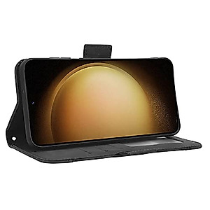 HZSANXIN Compatible with Samsung Galaxy S23 Case Flip Cover Ultra Slim Leather Bumper Retro Wallet with Stand Function Independent Card Package (Black)