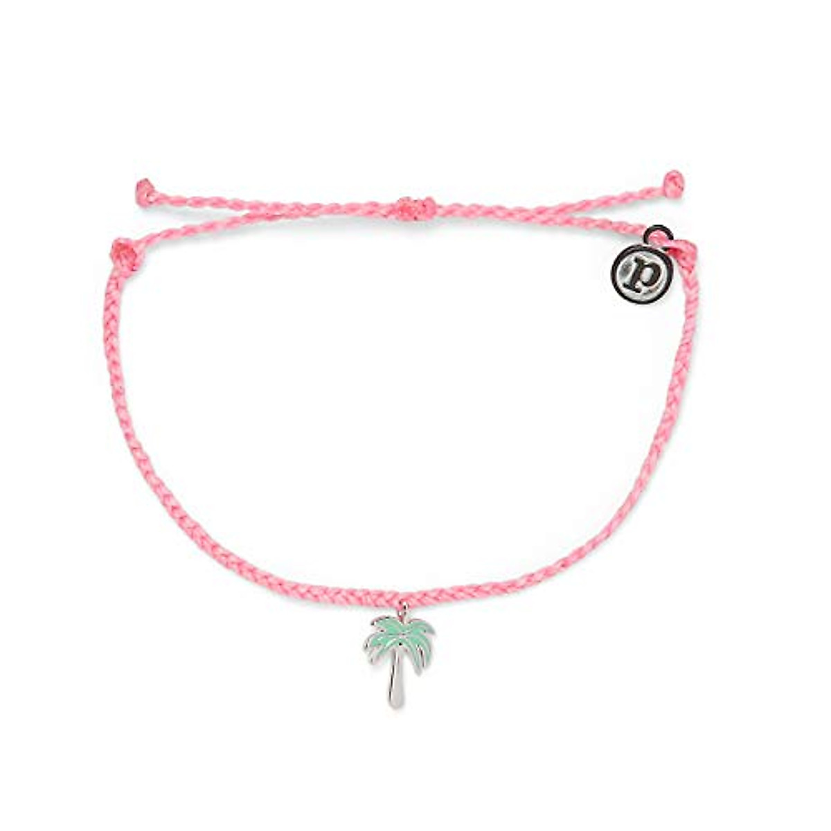 Pura Vida Silver Paradise Palms Bracelet - Waterproof, Adjustable Band - Pink