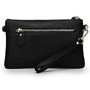 YALUXE Women Wristlet Clutch Genuine Full Grain Leather Crossbody Purse Smartphone Signature Wallet Strap