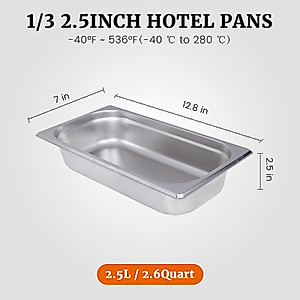 Hakka 1/3 Size Hotel Pans 2.5inch Deep Stainless Steel Small Steam Table Pans 6Pack Commercial Gastronorm Catering Food containers for Restaurant, Hotel, Buffet,Party